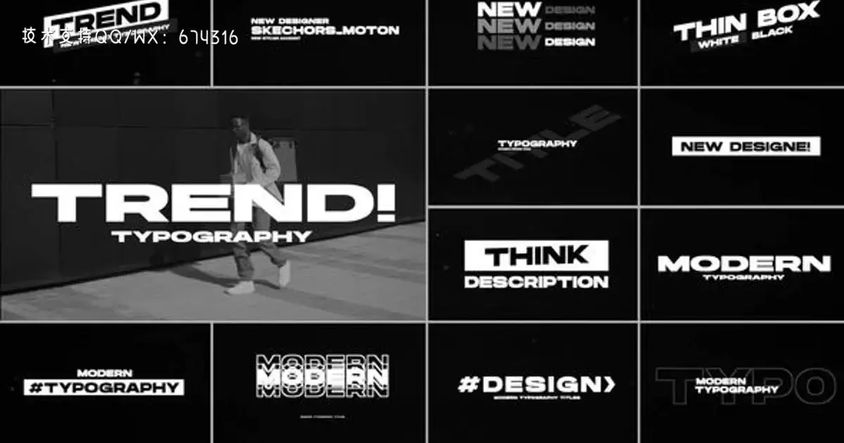 现代排版标题文字黑白动画AE视频模版Modern Typography Titles | After Effects - 幕后Muhou