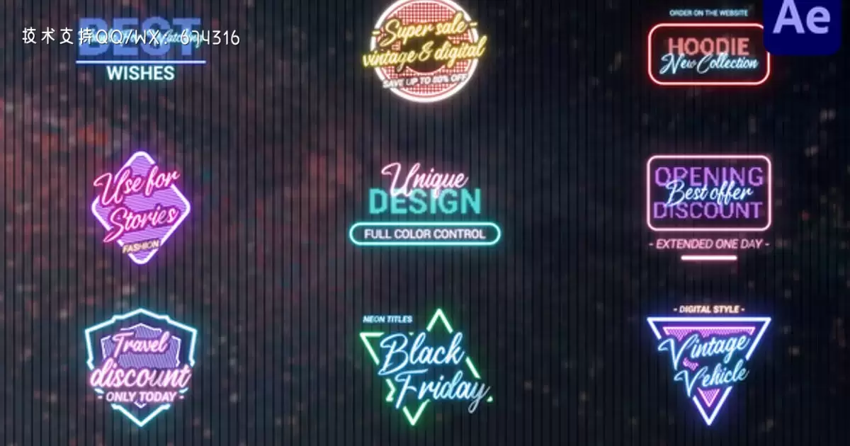 黑色星期五霓虹灯字幕AE视频模版Black Friday Neon Titles for After Effects - 幕后Muhou